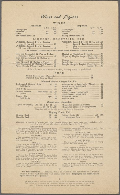 Dinner menu, Pennsylvania Railroad – NYPL Print Store
